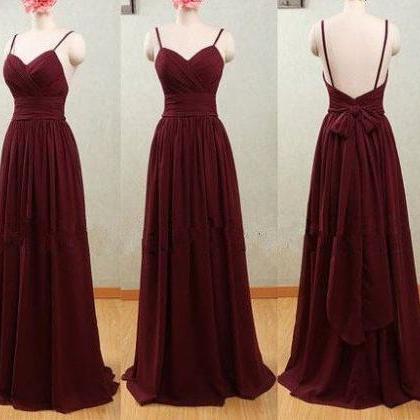 Pretty Simple Straps Backless Maroon Long Prom Dress With Bow, Maroon ...