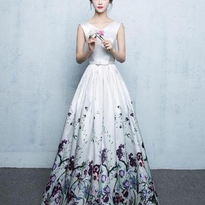 White Floral Pattern Long Prom Dress, White Evening Dress M2440 on Luulla