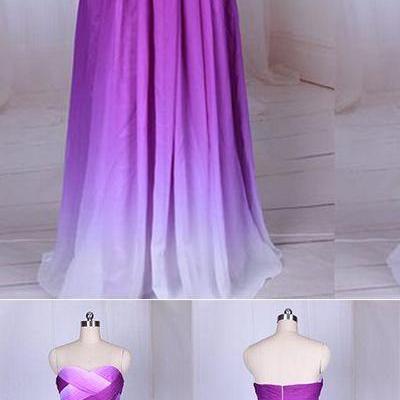 Simple Purple Strapless Sweetheart A-line Chiffon Ombre Backless Prom ...