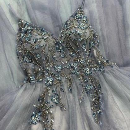 Steel Blue Prom Dress Embroidery Beaded M585 on Luulla