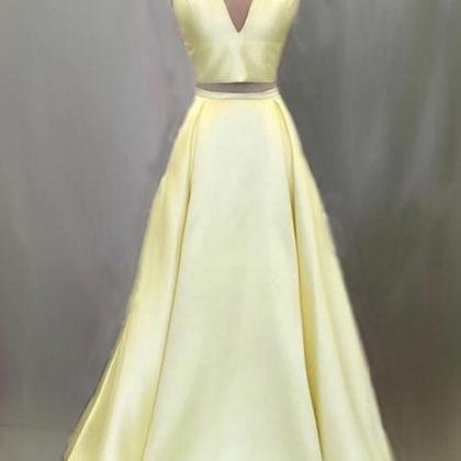 Simple Two Piece Yellow Prom Dresses M1230 on Luulla