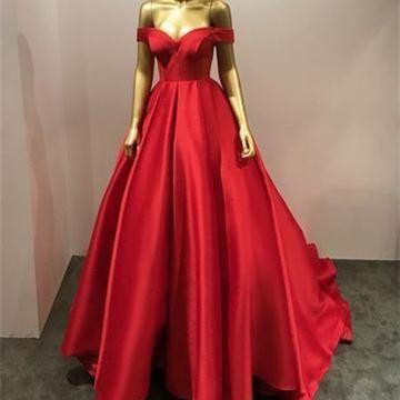 Elegant Off Shoulder Red Prom Dress, Floor Length Long Prom Dresses ...