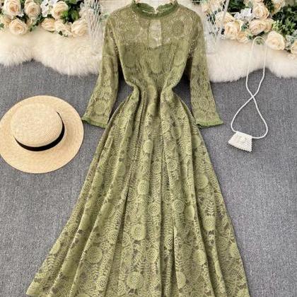 A Line Lace Long Dress Simple Dress on Luulla