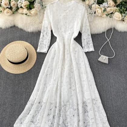 A Line Lace Long Dress Simple Dress on Luulla