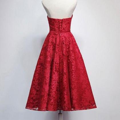 Burgundy Lace Short Prom Dress, Burgundy Evening Dress on Luulla