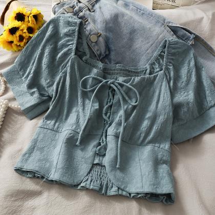 Cute Lace Up Short Sleeve Top Crop Tops on Luulla