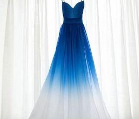 Elegant Spaghetti Blue Gradient Prom Dress,chiffon Prom Dress M2172 on ...