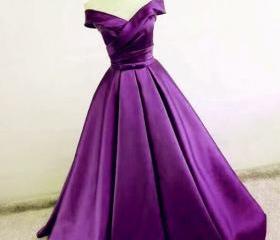 Purple Prom Dress Ball Gown Off The Shoulder Prom Dresses M2582 on Luulla