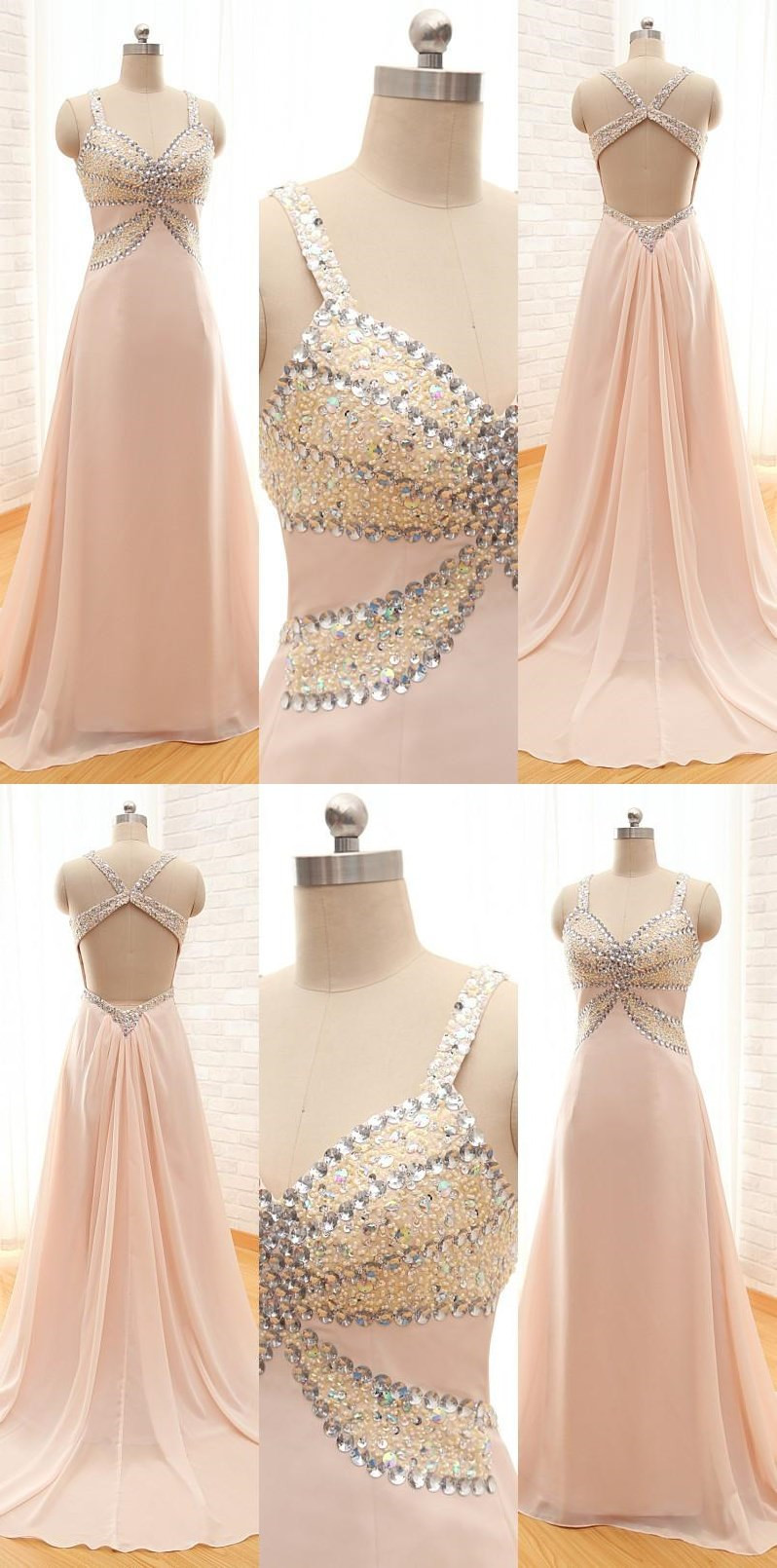 Pink Prom Dress,long Prom Dress,chiffon Prom Dress,backless Prom Dress ...
