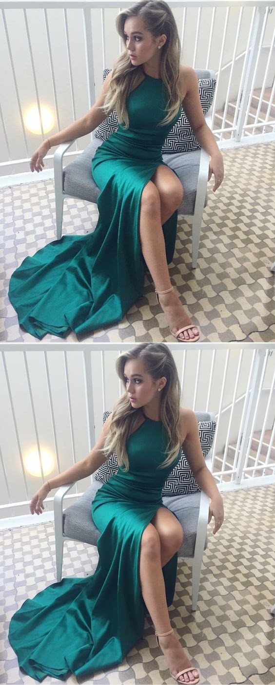 Prom Dress Halter Emerald Green Occasion Dress With Side Split M1172 on ...