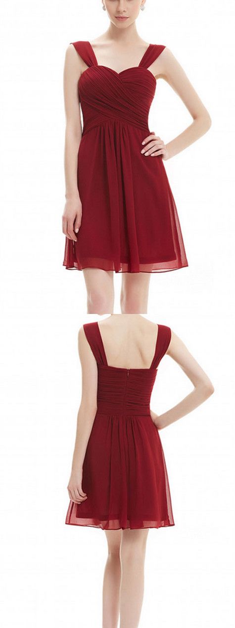 A-line Sweetheart Mini Chiffon Simple Short Burgundy Dresses M3893 on ...