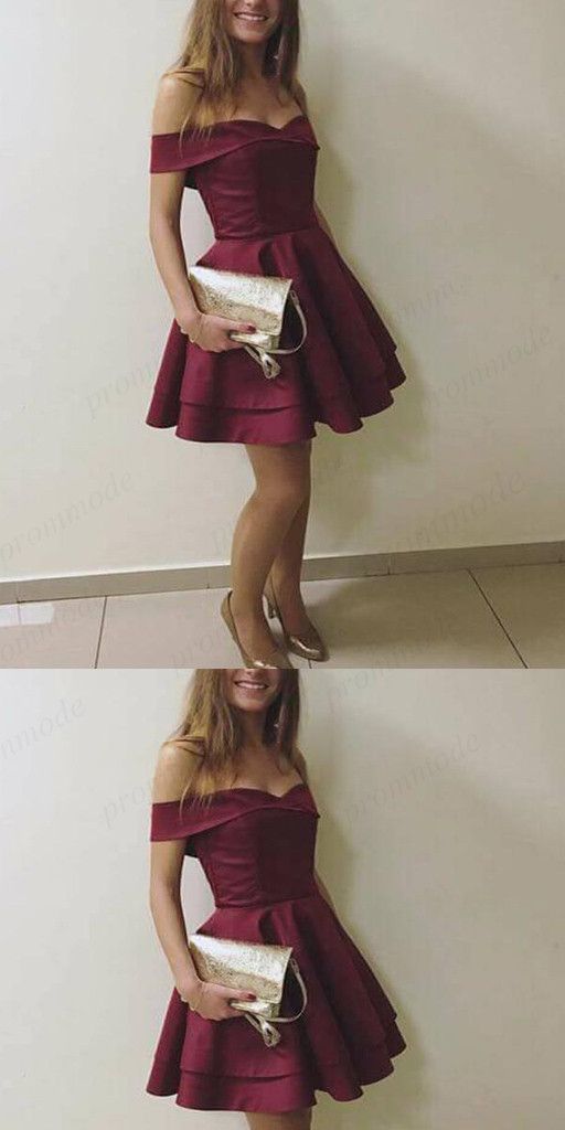 Burgundy Homecoming Dress,off-the-shoulder Prom Dresses, A-line Short Party Dresses M4573 on Luulla