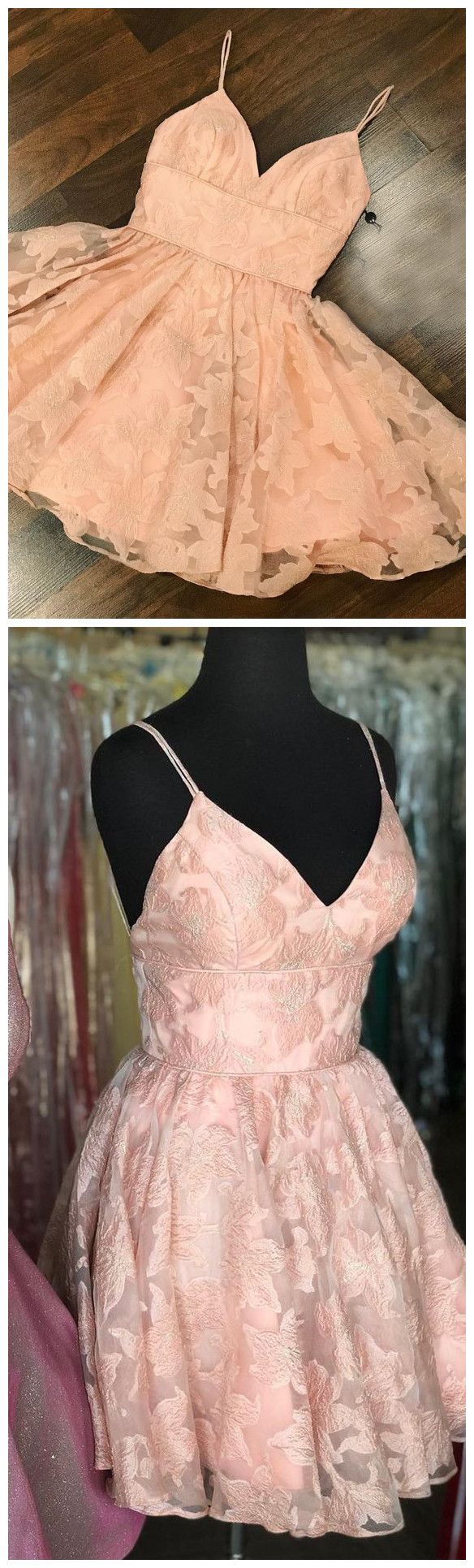 A-line Spaghetti Straps Pink Short Homecoming Dress Cute Short Prom ...