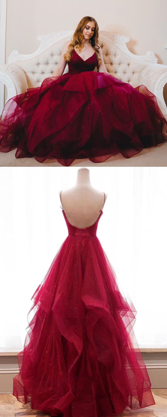 Princess Straps Red Long Prom Dress With Backless, 2019 Princess Prom ...