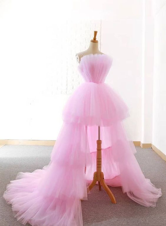 High Low Pink Prom Dresses With Ruched Evening Dresses M892 on Luulla