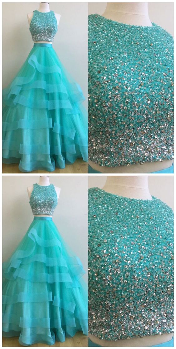 Two Pieces Sequin Tulle Long Prom Dress, Evening Dress For Teens M1132 ...