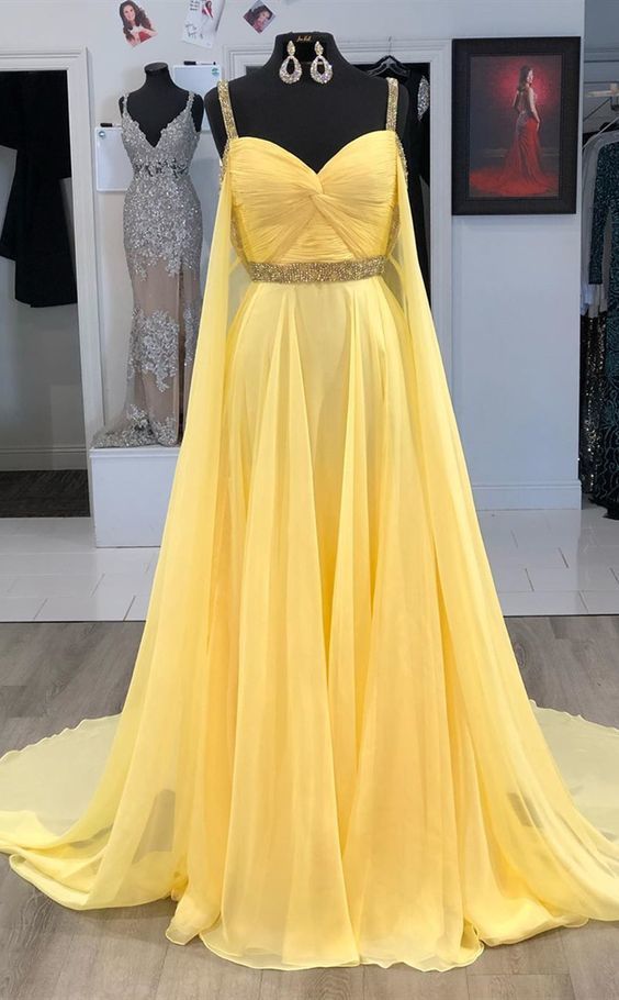 Simple Yellow Long Prom Dresses, Cold Shoulder Prom Dresses, Pretty ...