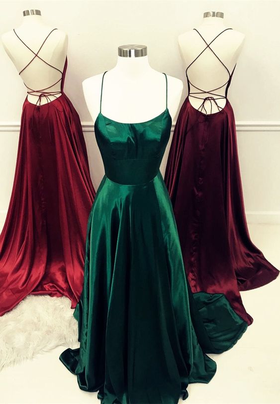 Long Green Open Back Prom Dress Leg Split M1427 on Luulla