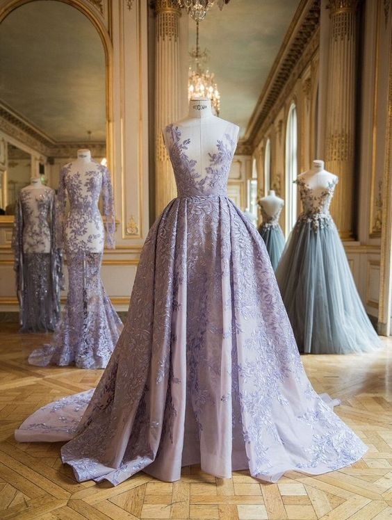 Luxury Prom Dresses Scoop Ball Gown Lace Sweep Train Long Prom Dress ...