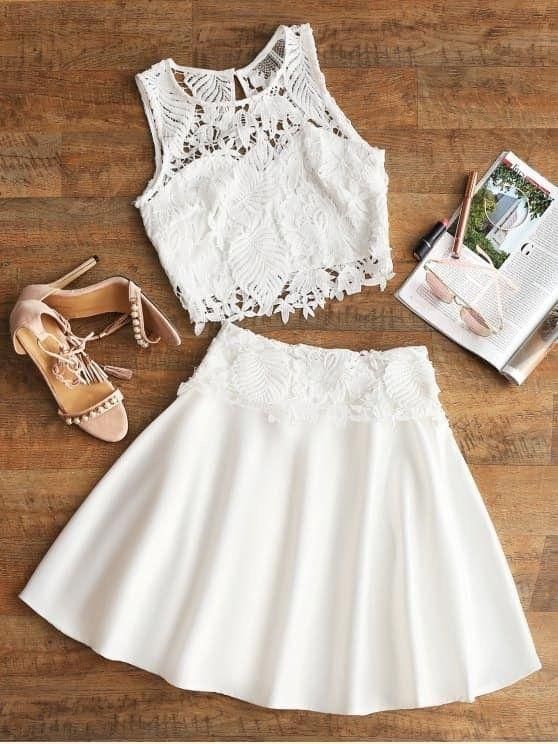 Two Piece White Party Dress M3673 on Luulla