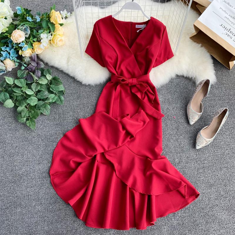 Chic V Neckline High Low Spring Summer Dress on Luulla