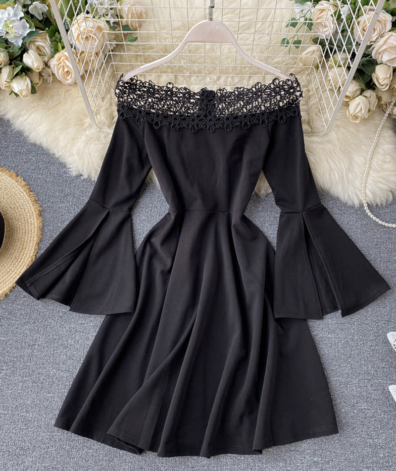 Fashionable A Line Dress Flared Sleeve Dress on Luulla