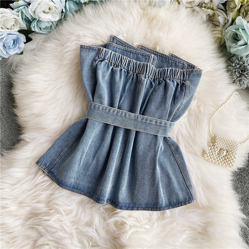 Stylish Denim Off-shoulder Top on Luulla