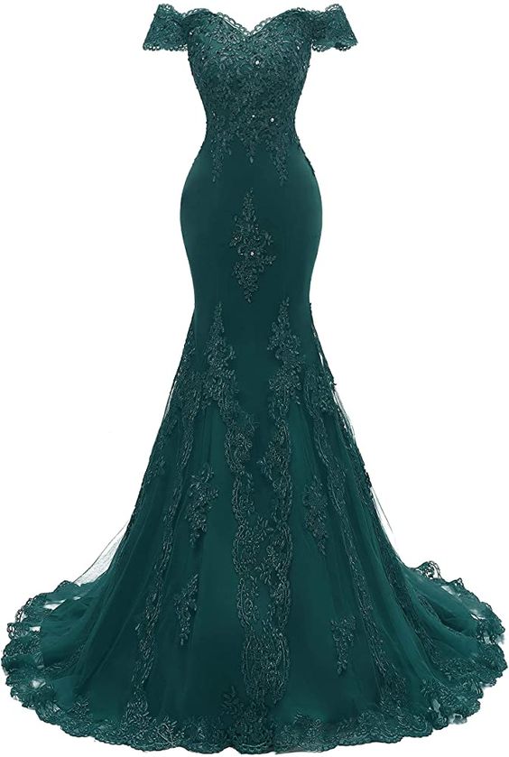 Women's Off Shoulder Evening Gown Lace Mermaid Beading Sequins ...