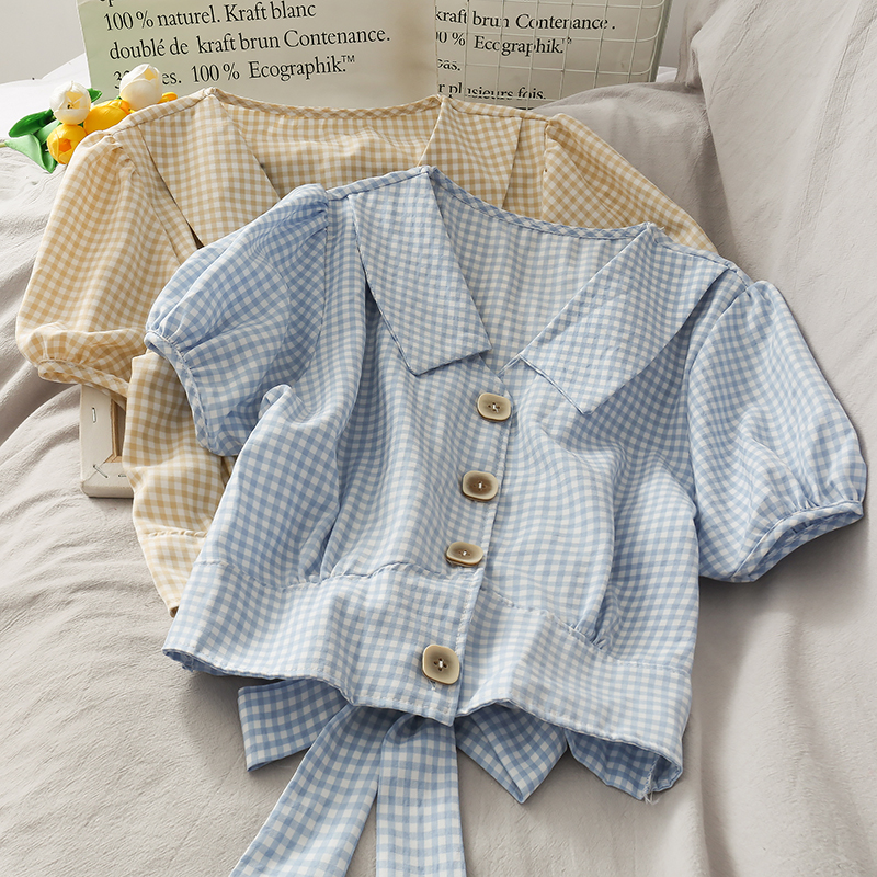 Cute Plaid Short Sleeve Top on Luulla