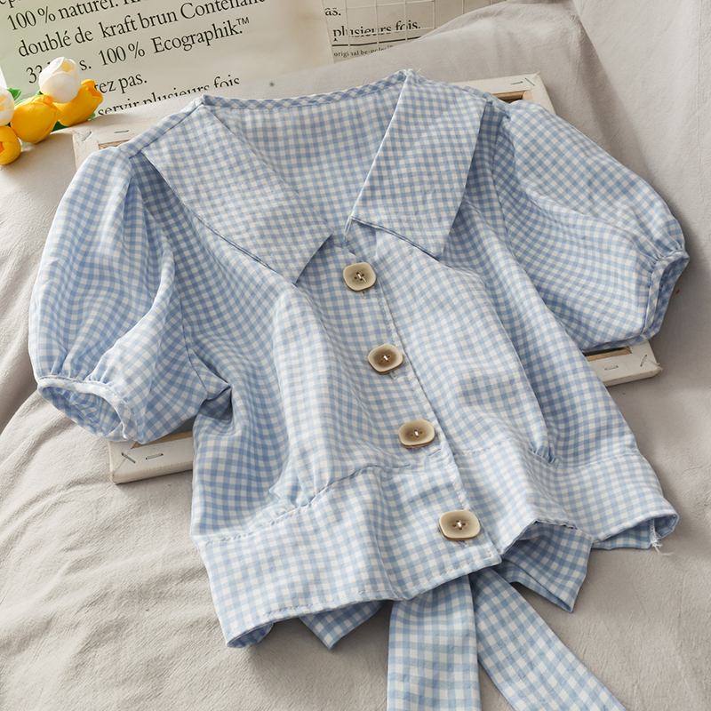 Cute Plaid Short Sleeve Top on Luulla