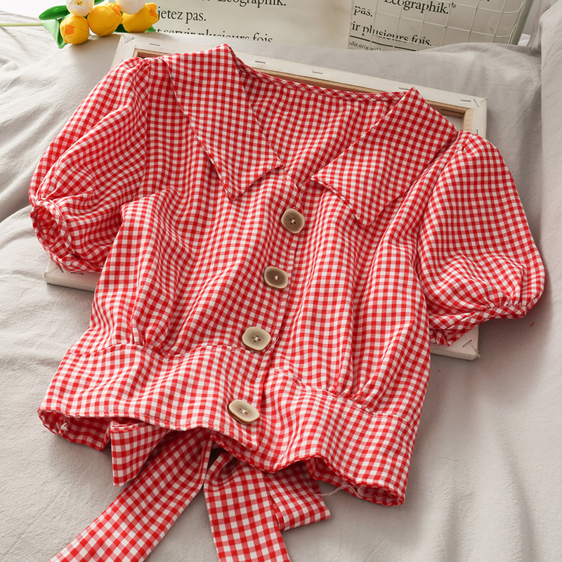 Cute Plaid Short Sleeve Top on Luulla