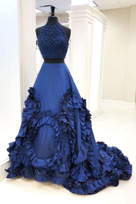 Two Pieces Royal Blue Long Prom Dress Evening Dress Prom Dresses On Luulla