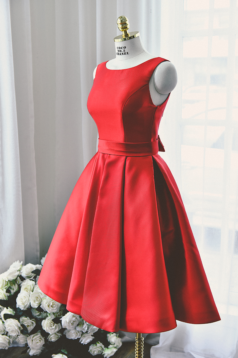 Lovely Short Red Party Dress,a Line Backless Prom Dress,satin Wedding ...