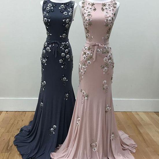 Unique Round Neck Mermaid Beads Long Prom Dress, Evening Dress M0342 on ...