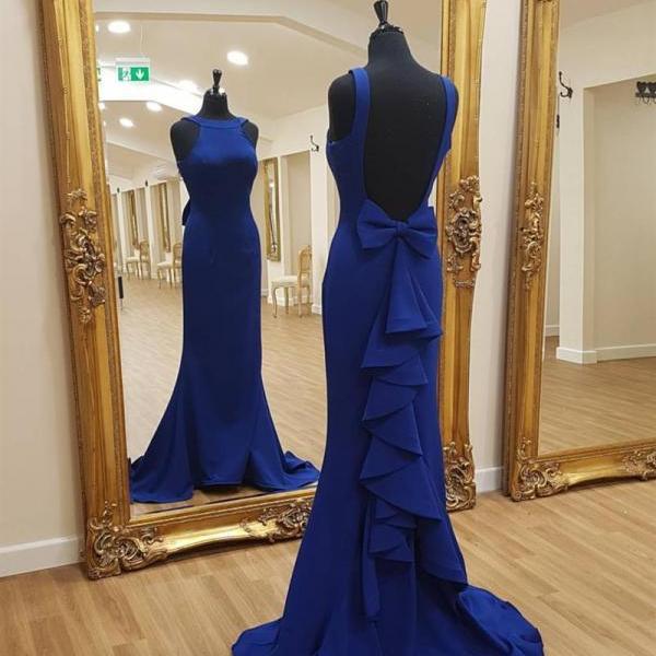 Elegant Backless Mermaid Jersey Ruffles Prom Dresses, Popular Prom ...