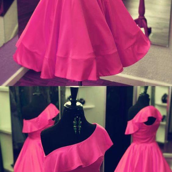 Short Satin Ruffles Homecoming Dress One Shoulder M6089 on Luulla