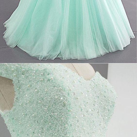 Mint Tulle Beaded Long V Neck Puffy Prom Dress, Quinceanera Dress M6318 ...