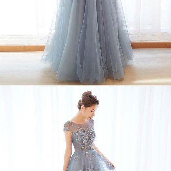 Gray Blue Tulle Long Prom Dress, Gray Blue Evening Dress M8394 on Luulla