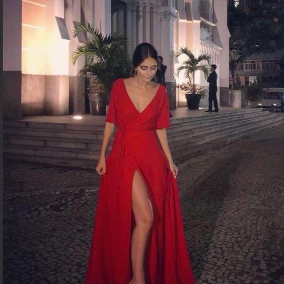 Prom Dresses Long Side Split V Neck Floor Length M9248 on Luulla