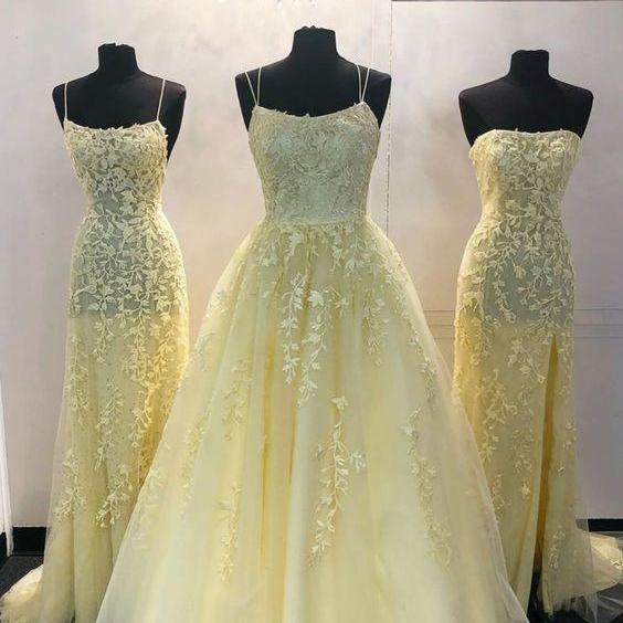 Gorgeous Yellow Lace Appliqued Prom Dresses, Long Prom Dresses M148 on ...