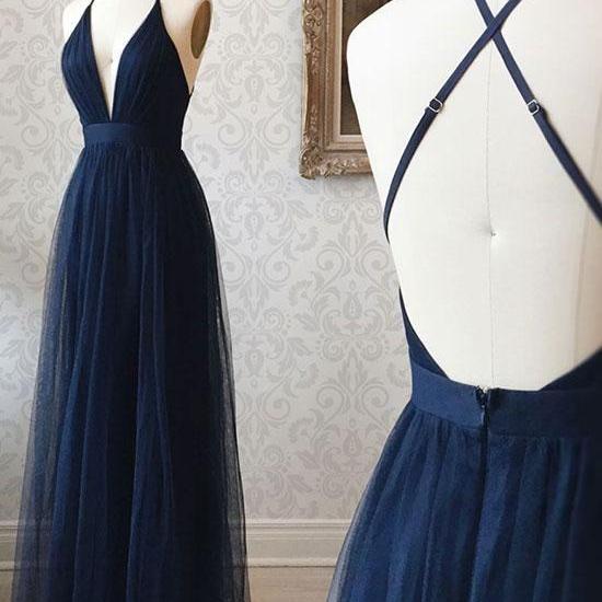 Simple Prom Dress,navy Blue Prom Dress,tulle Evening Dress,long Prom ...