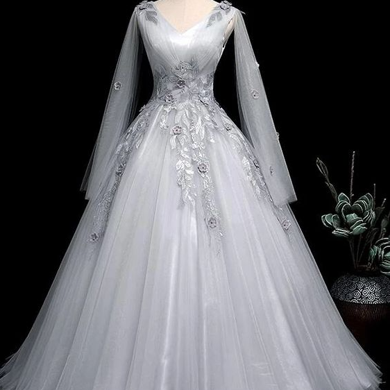 Beautiful Grey Ball Gown Long Tulle Sweet 16 Dress, Grey Party Prom ...