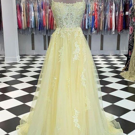 Yellow Tulle Lace Long Prom Dress Yellow Lace Formal Dress M3339 on Luulla
