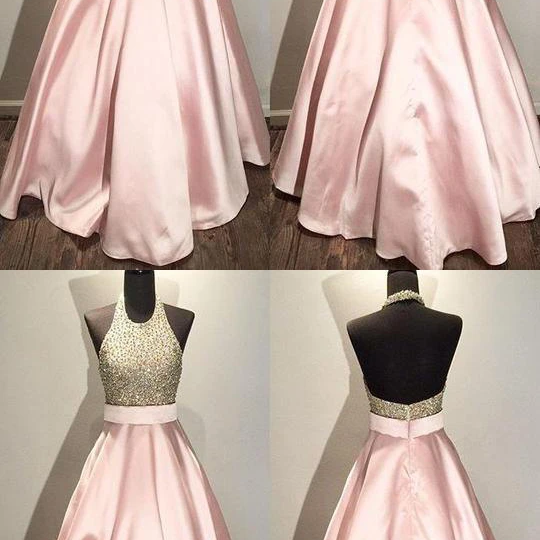 Halter Prom Dress Open Back,beaded Ball Gowns,women's Formal Evening ...