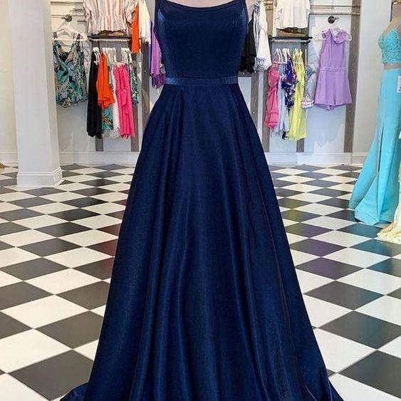 Dark Blue Long Prom Dress, Simple Blue Evening Dress M3435 on Luulla
