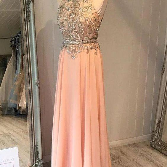 Princess Beads Long Peach Chiffon Prom Dress on Luulla