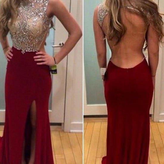 Prom Dresses,modest Backless Sequin Long Prom Dress,burgundy Evening ...