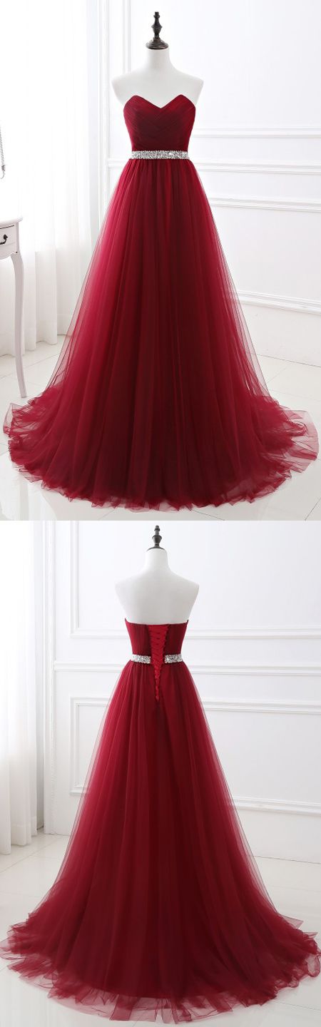 Charming A-line Sweetheart Red Tulle Long Prom/evening Dress M000241 on ...