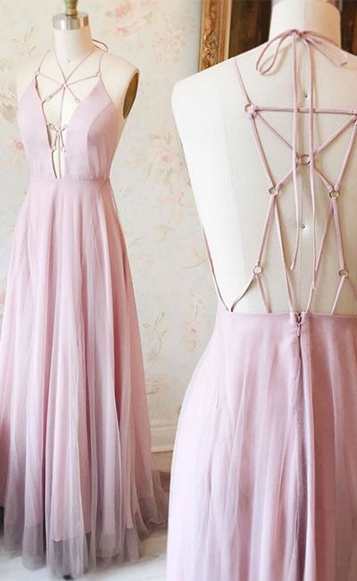 Unique Pink V Neck Long Prom Dress, Pink Evening Dress M0311 on Luulla