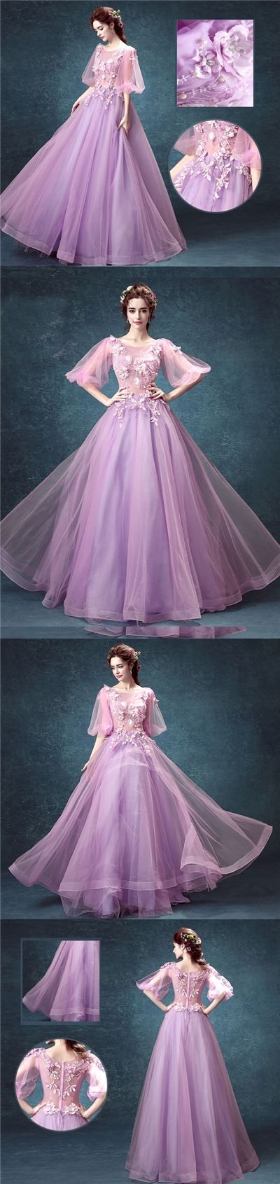 Chic Lilac Prom Dresses Appliques Floor-length Beautiful Prom Dress ...